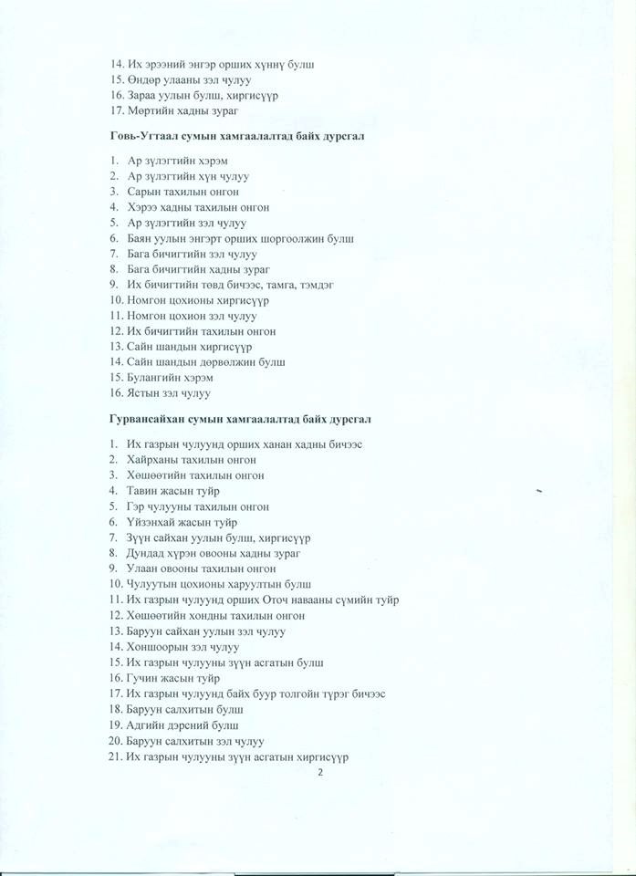 Түүх соёлын үл хөдлөх дурсгалын жагсаалт батлах тухай