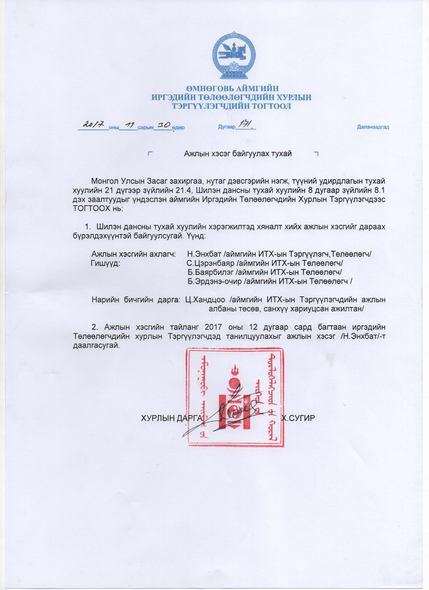 Ажлын хэсэг байгуулах тухай