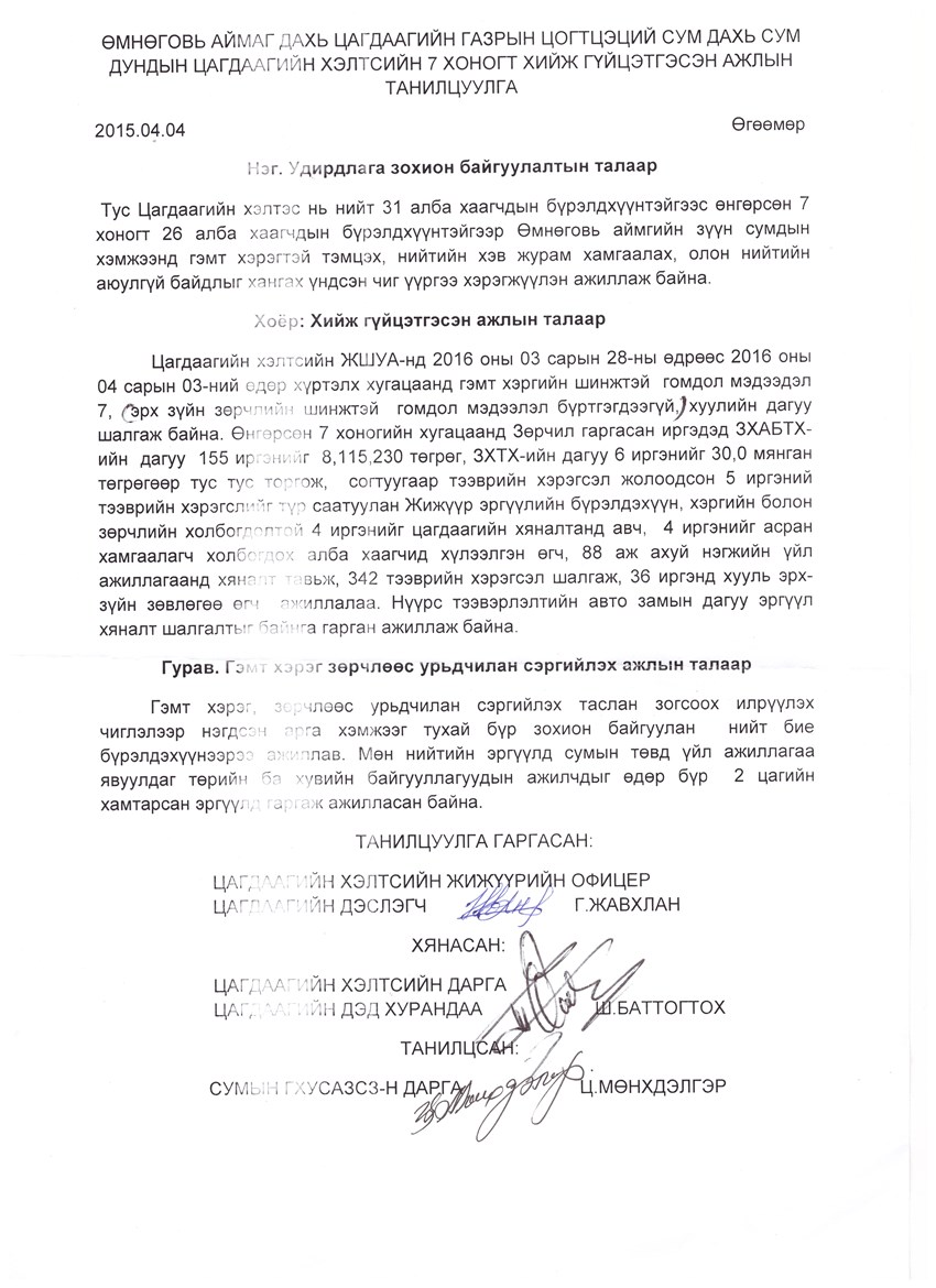2016 04 04 ГХУСАЗСЗ Цагдаагийн хэлтсийн 7 хоногийн ажлын танилцуулга