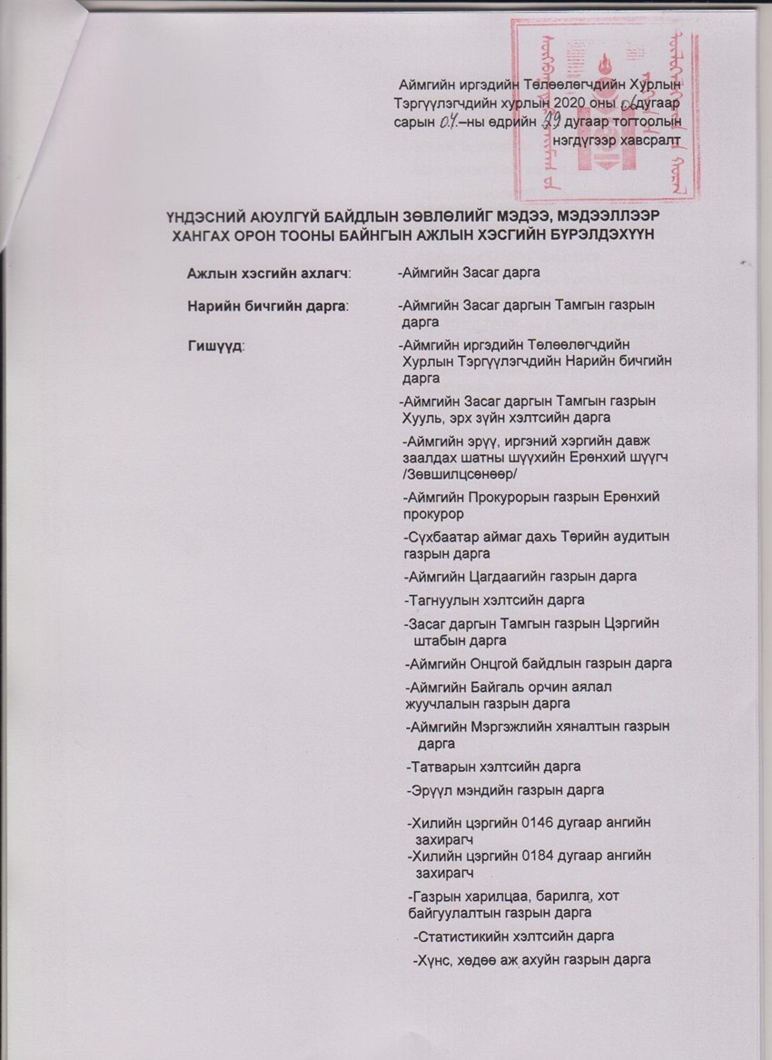 Ажлын хэсэг байгуулах тухай тогтоол үргэлжлэл