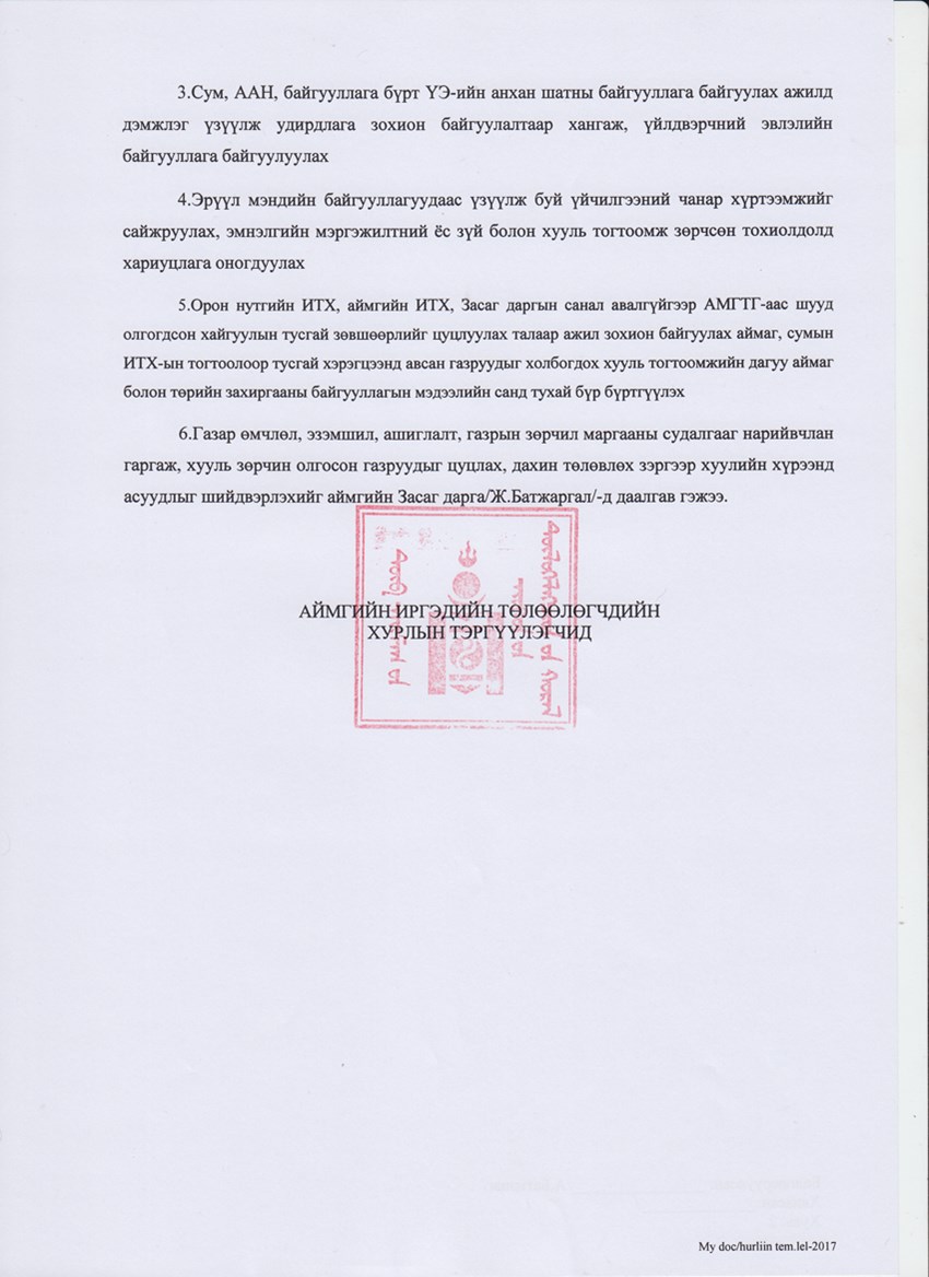 Хүний эрхийг хангах үндэсний хөтөлбөрийг хэрэгжүүлэх 2017 2020 оны
