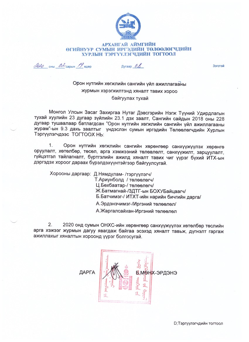 Орон нутгийн хөгжлийн сангийн журмын хэрэгжилтэнд хяналт тавих хороо