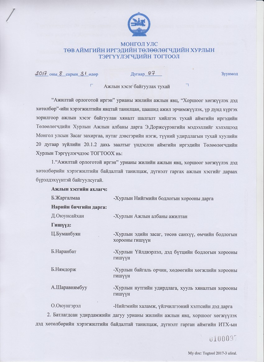 Ажлын хэсэг байгуулах тухай