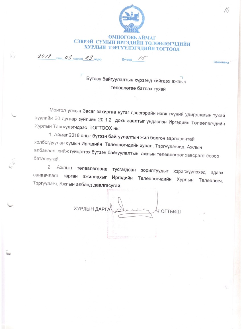 ИТХ аас бүтээн байгуулалтын жилд хийгдэх ажлын төлөвлөгөө