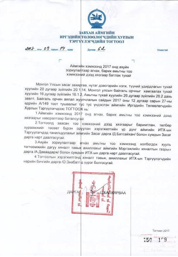 АЙМГИЙН ХЭМЖЭЭНД 2017 ОНД АХУЙН ЗОРИУЛАЛТААР АГНАХ БАРИХ АМЬТНЫ ТОО