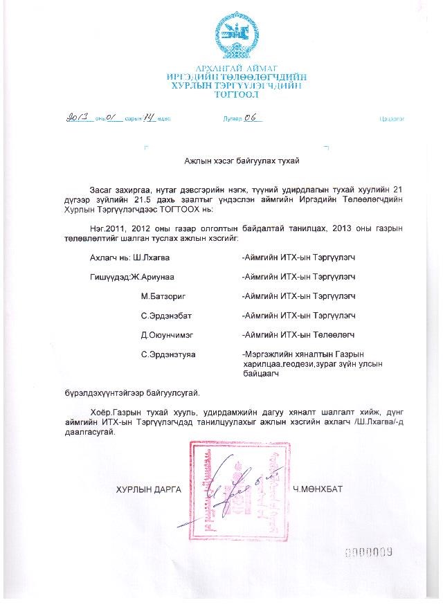 Ажлын хэсэг байгуулах тухай