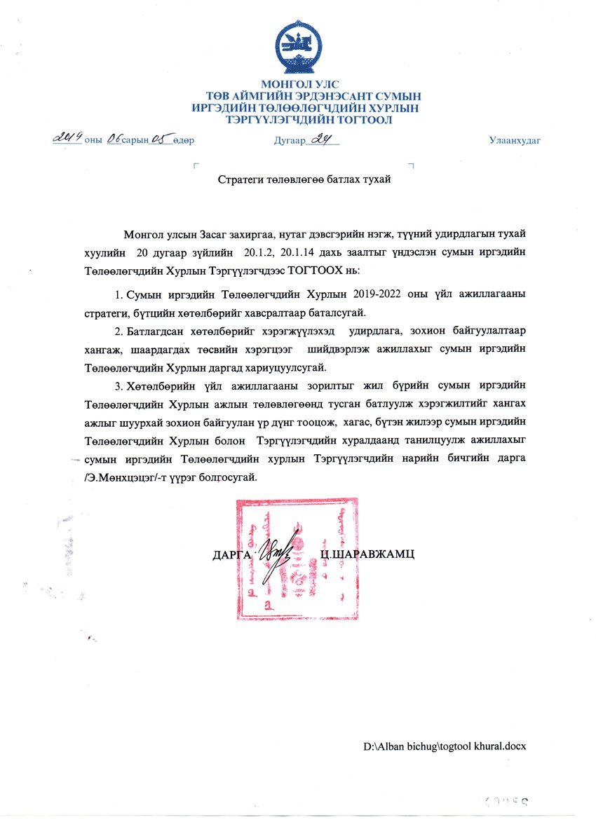Стратеги төлөвлөгөө батлах тухай