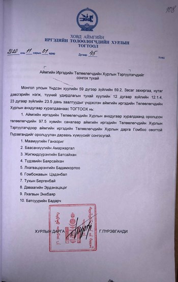 Хуралдааны тогтоол 2020