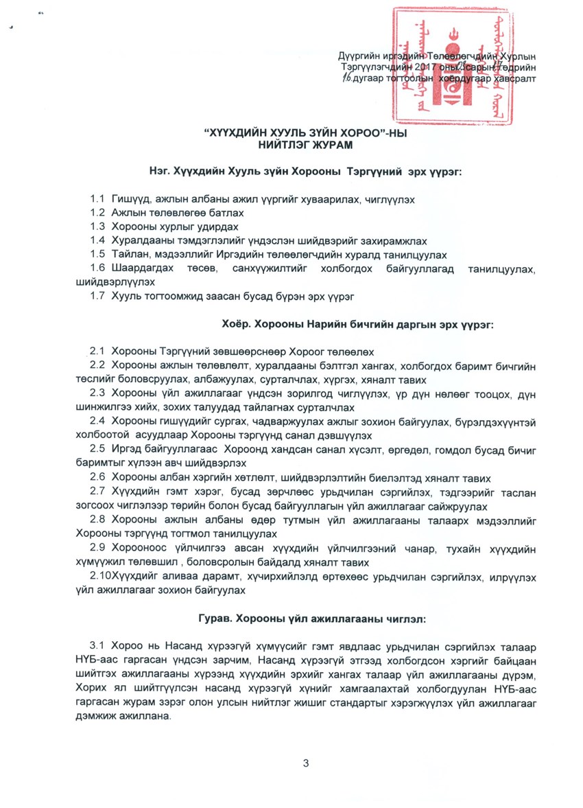 Хүүхдийн хууль зүйн хорооны бүрэлдэхүүнийг шинэчлэн батлах тухай №16