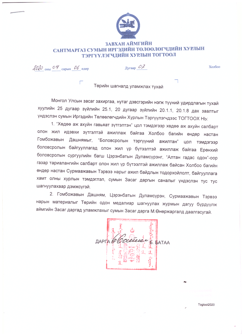 Төрийн шагналд уламжлах тухай