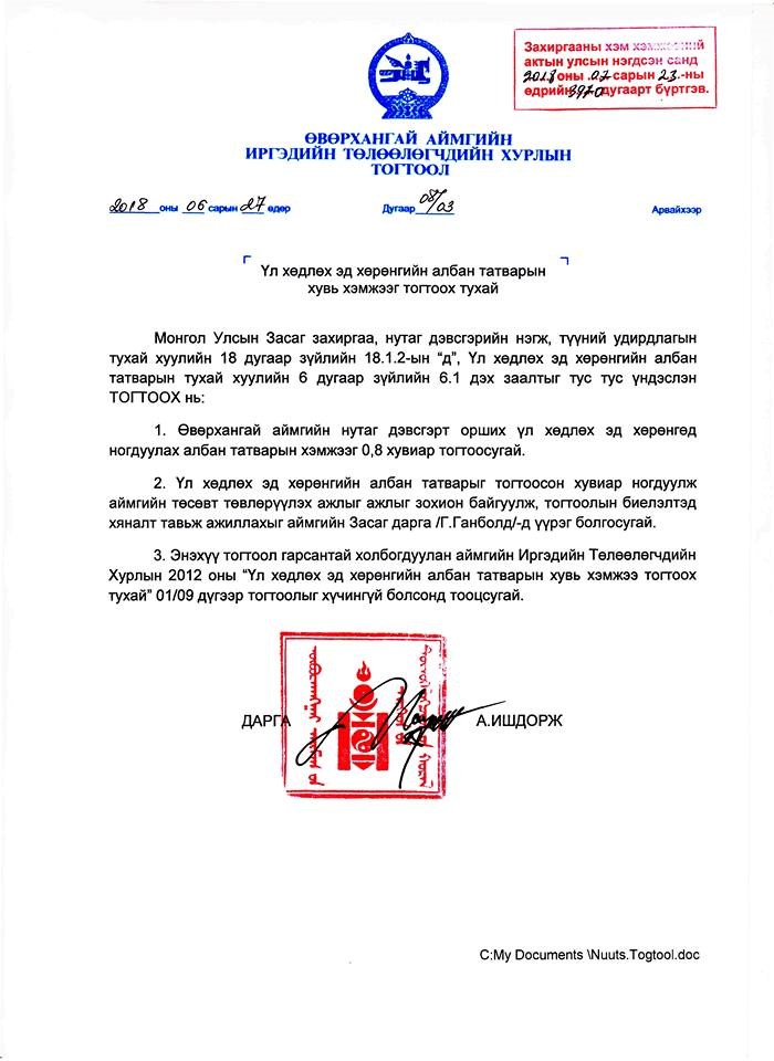 Үл хөдлөх эд хөрөнгийн албан татварын хувь хэмжээ тогтоох тухай