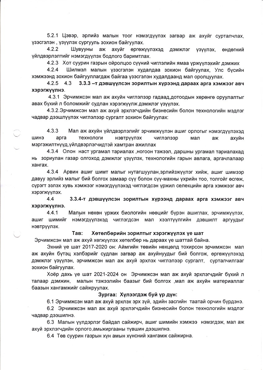ЭРЧИМЖСЭН МАЛ АЖ АХУЙН ХӨГЖЛИЙГ ДЭМЖИХ ДЭД ХӨТӨЛБӨР