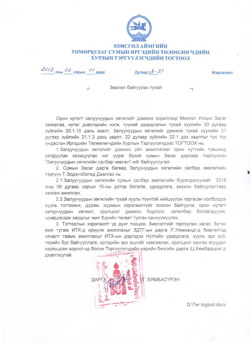 ИТХ ын Тэргүүлэгчдийн 2018 06 11 ний тогтоолууд