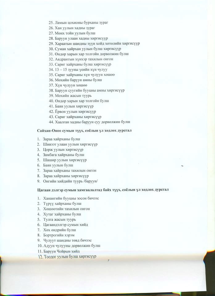 Түүх соёлын үл хөдлөх дурсгалын жагсаалт батлах тухай