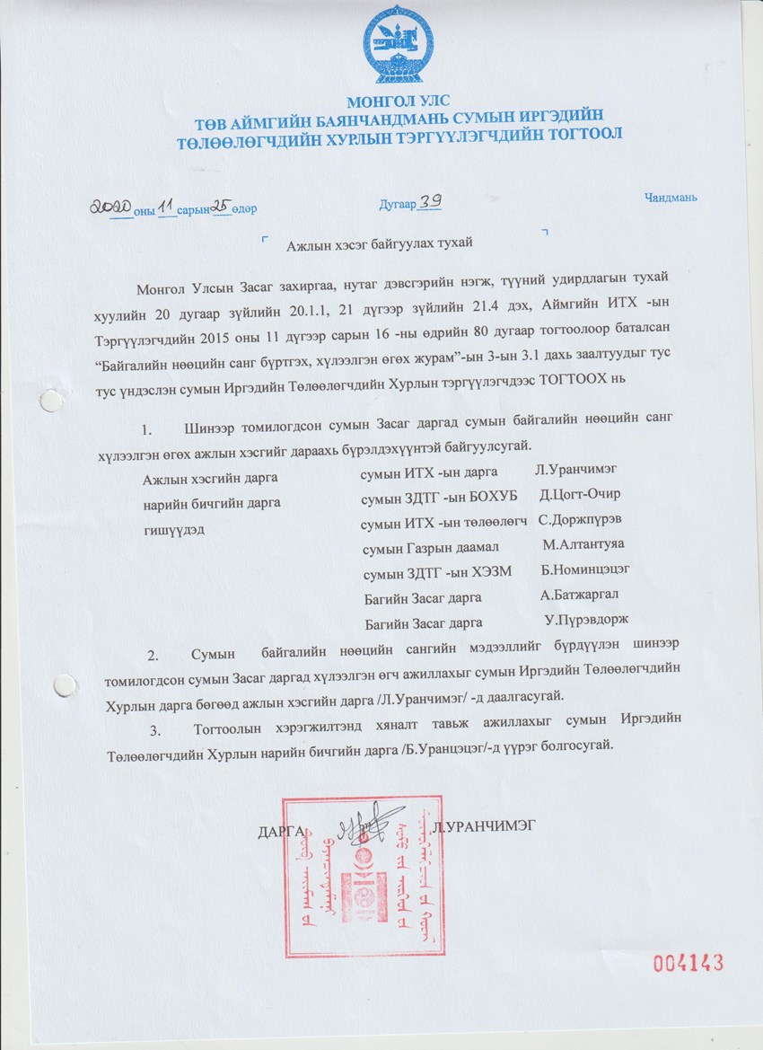 Ажлын хэсэг байгуулах тухай