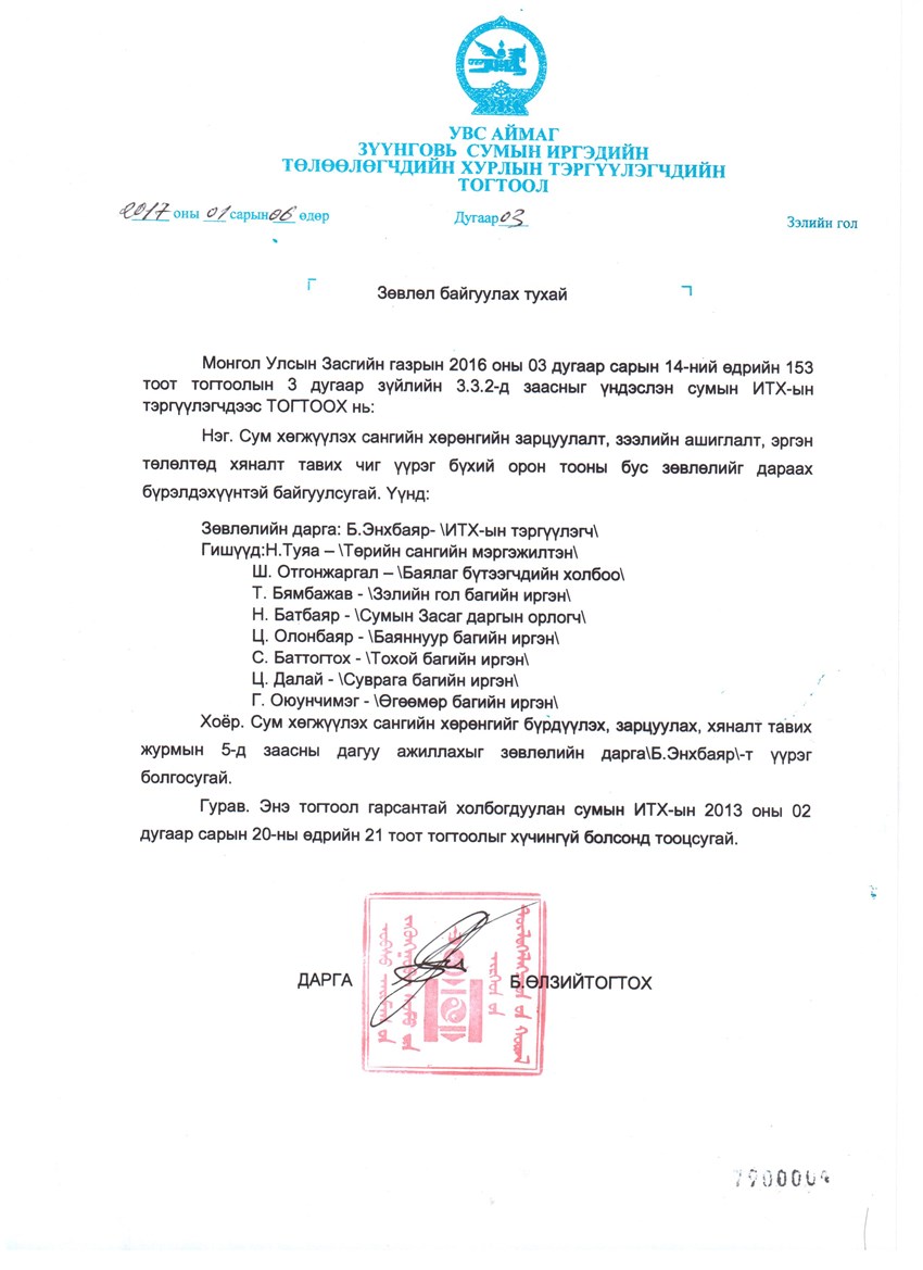 Зөвлөл байгуулах тухай