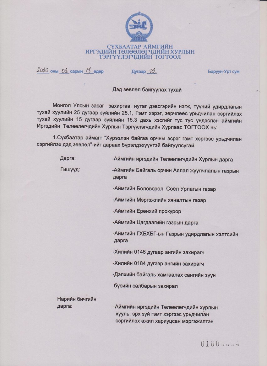 Дэд зөвлөл байгуулах тухай